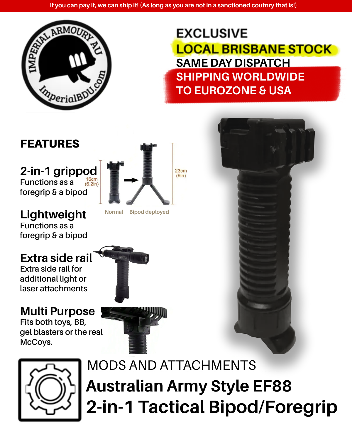 Australian Army EF88 Style Bipod Foregrip Grip Pod Combo-FREE SHIPPING ...