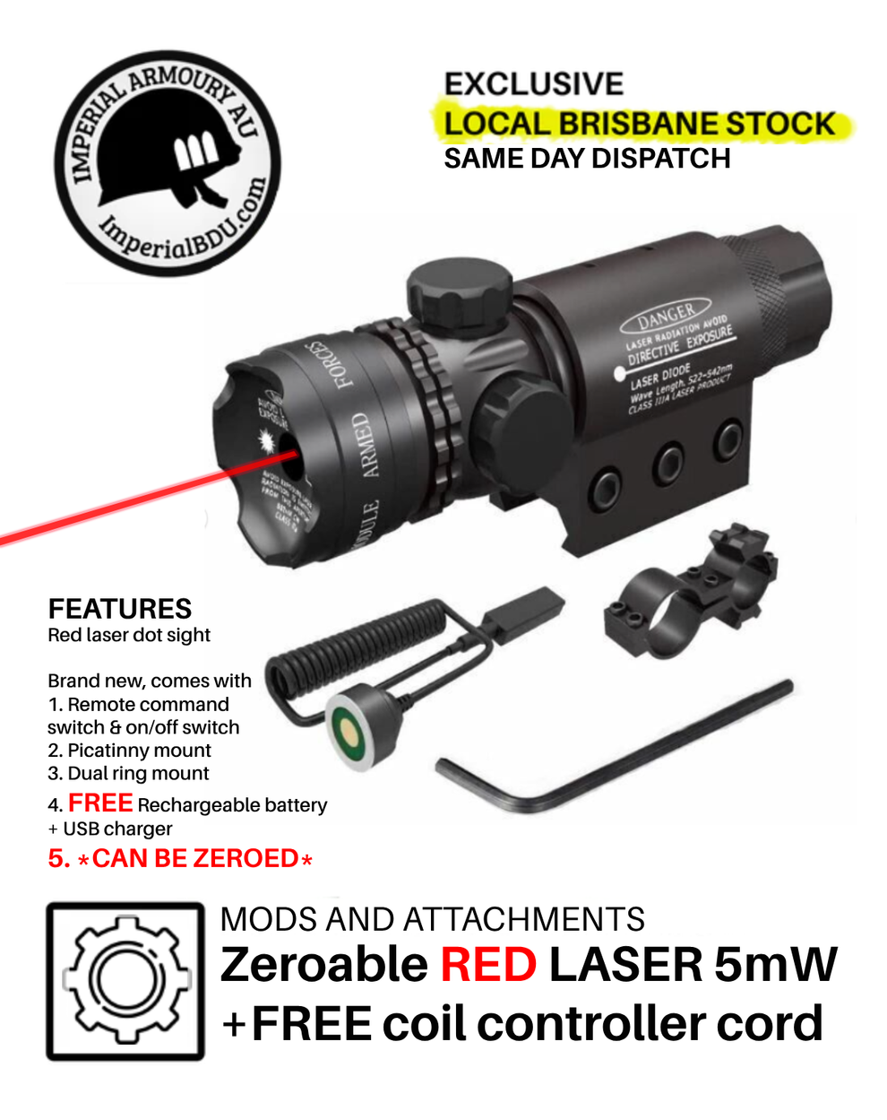 Assault Rifle 5mW Red Laser scope attachment, red dot laser sight ...